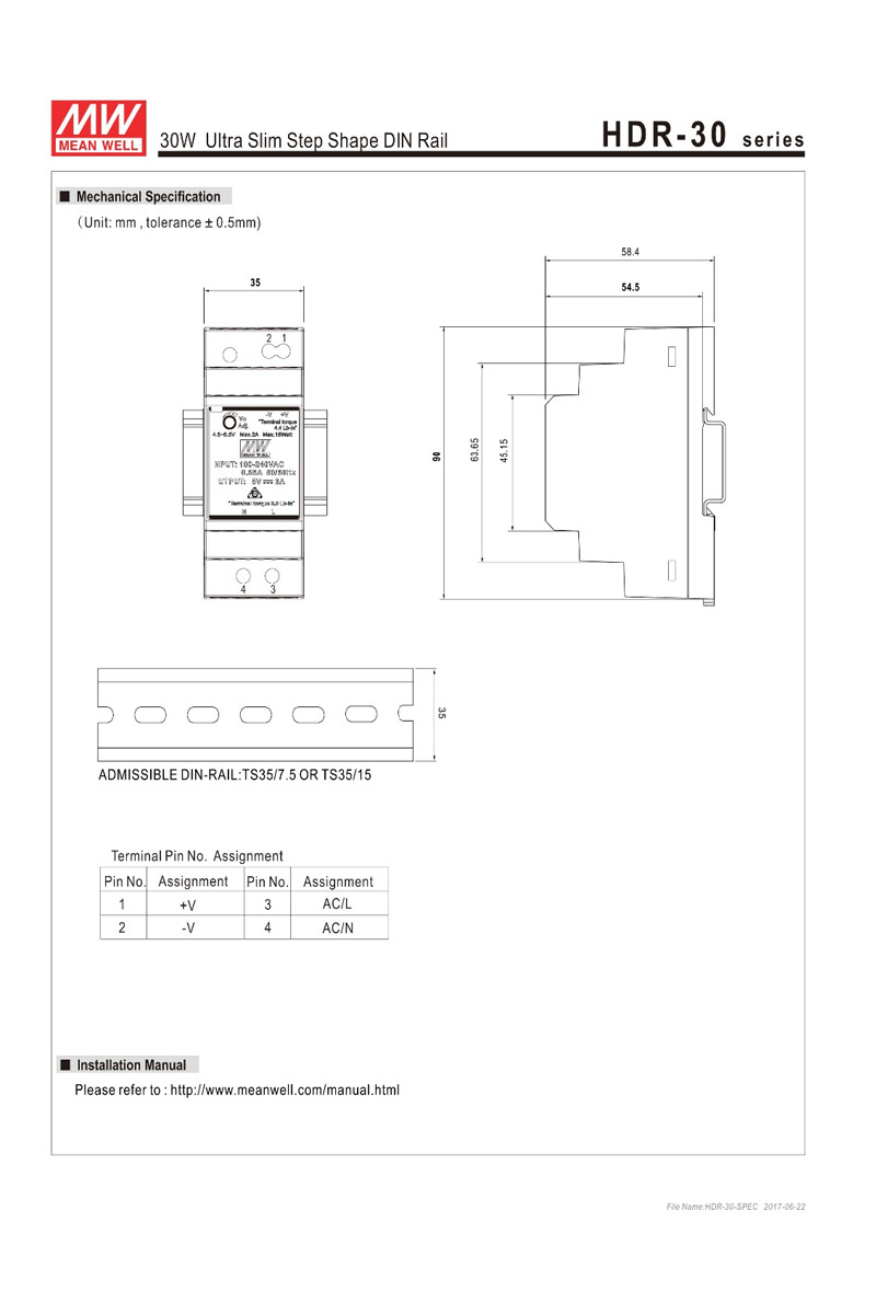 En Ucuz Mean Well HDR-30-24 36W 24V 1.5A Ray Montaj | elektromarketim.com