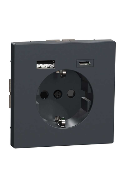 Schneider Type A+C 3A Antrasit Topraklı USB Şarjlı Priz
